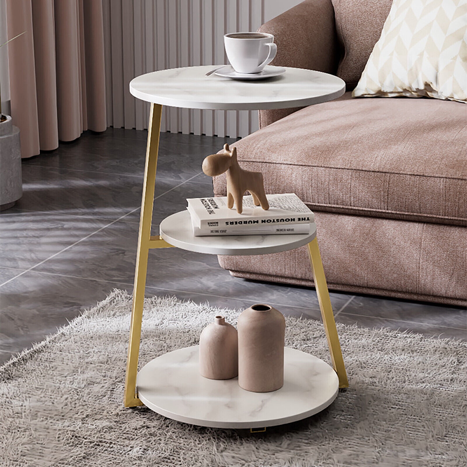 Modern 3 Tiers Round Side Sofa Snack Table Coffee Tray End Table Living ...