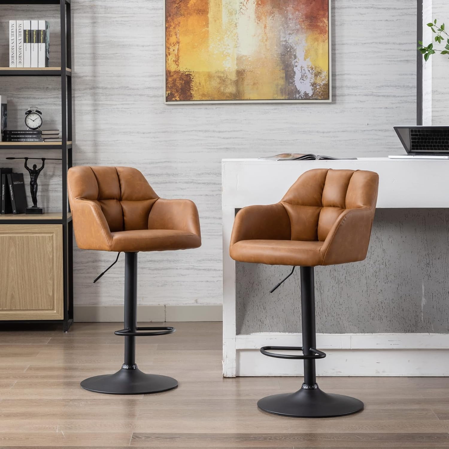 Modern 30" Bar Stools Set of 2 with Back Faux Leather Upholstered ...