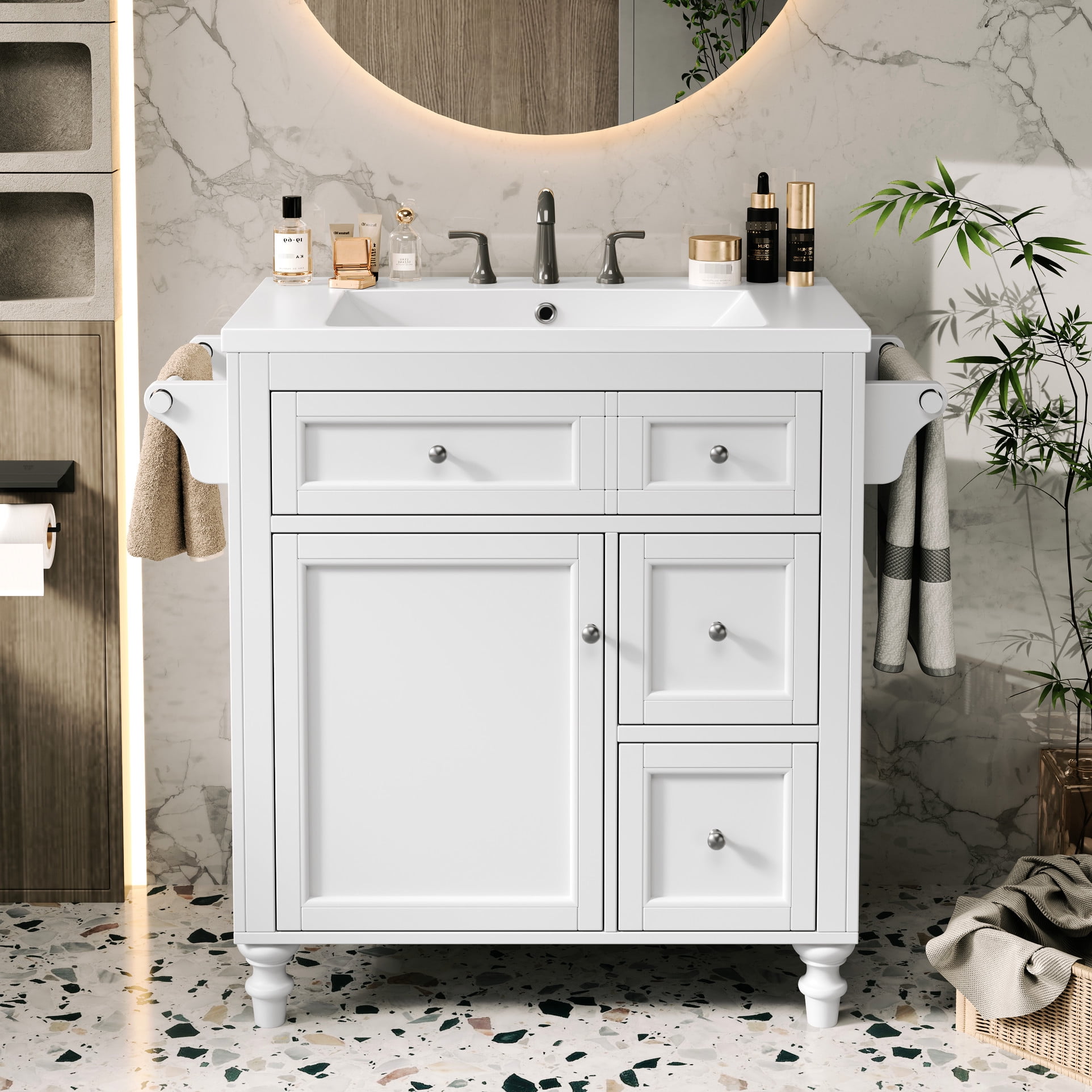 Modern 30'' Bathroom Vanity Sink - , Functional Cabinet With 2 Drawers ...