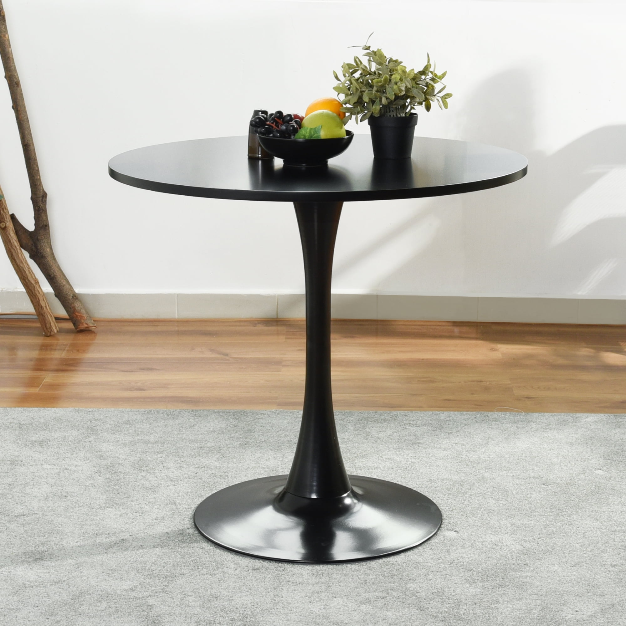 Modern 31.5"" Round Top Dining Table with Black Pedestal Base ...