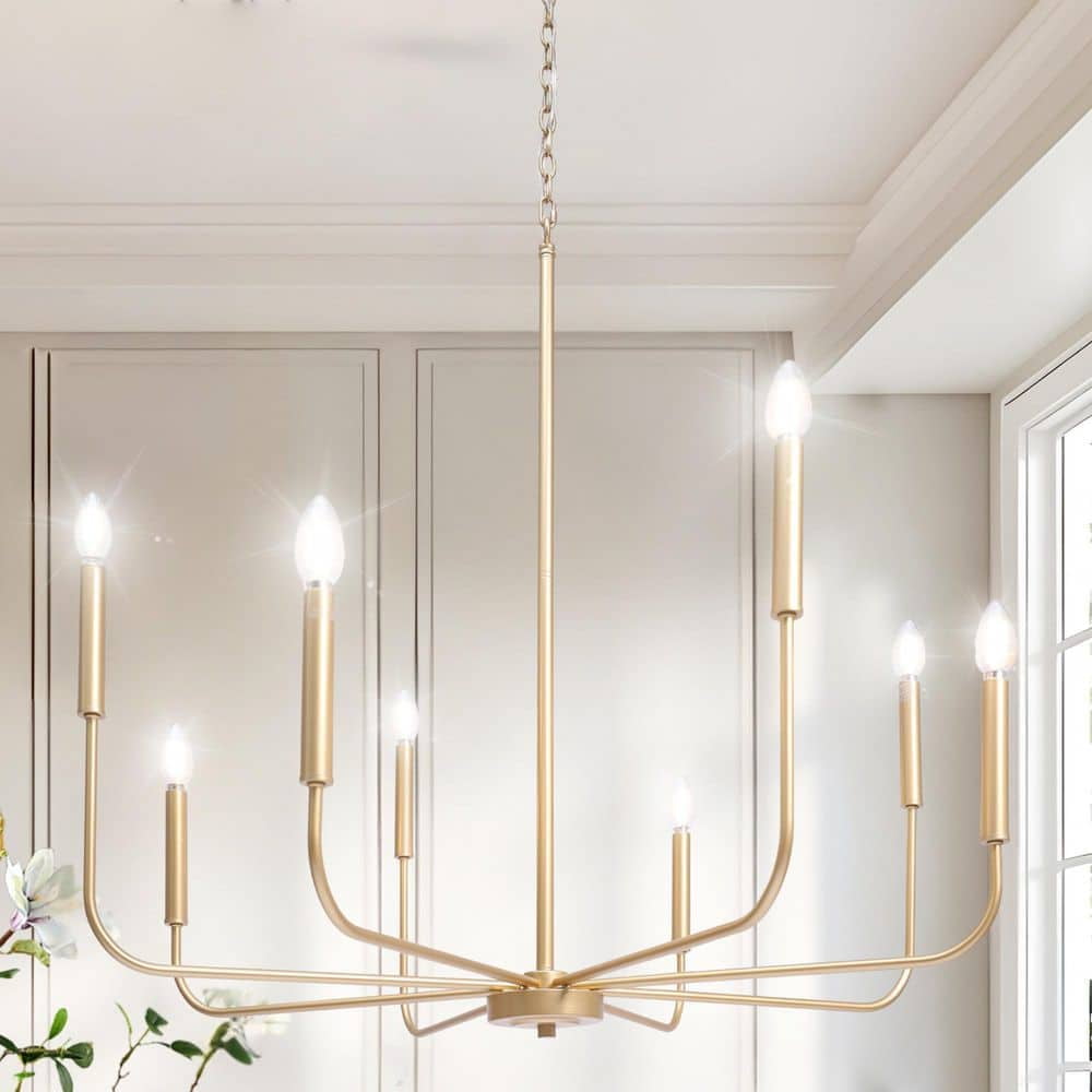 Modern 31.5 in. 8-Light Gold Candlestick Chandelier for Living Room ...