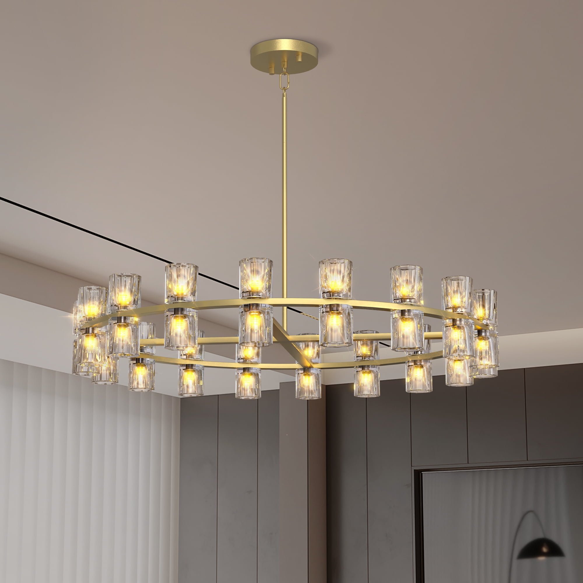 Modern 36" Gold Round Chandelier Light Fixture, K9 Crystal Chandeliers ...