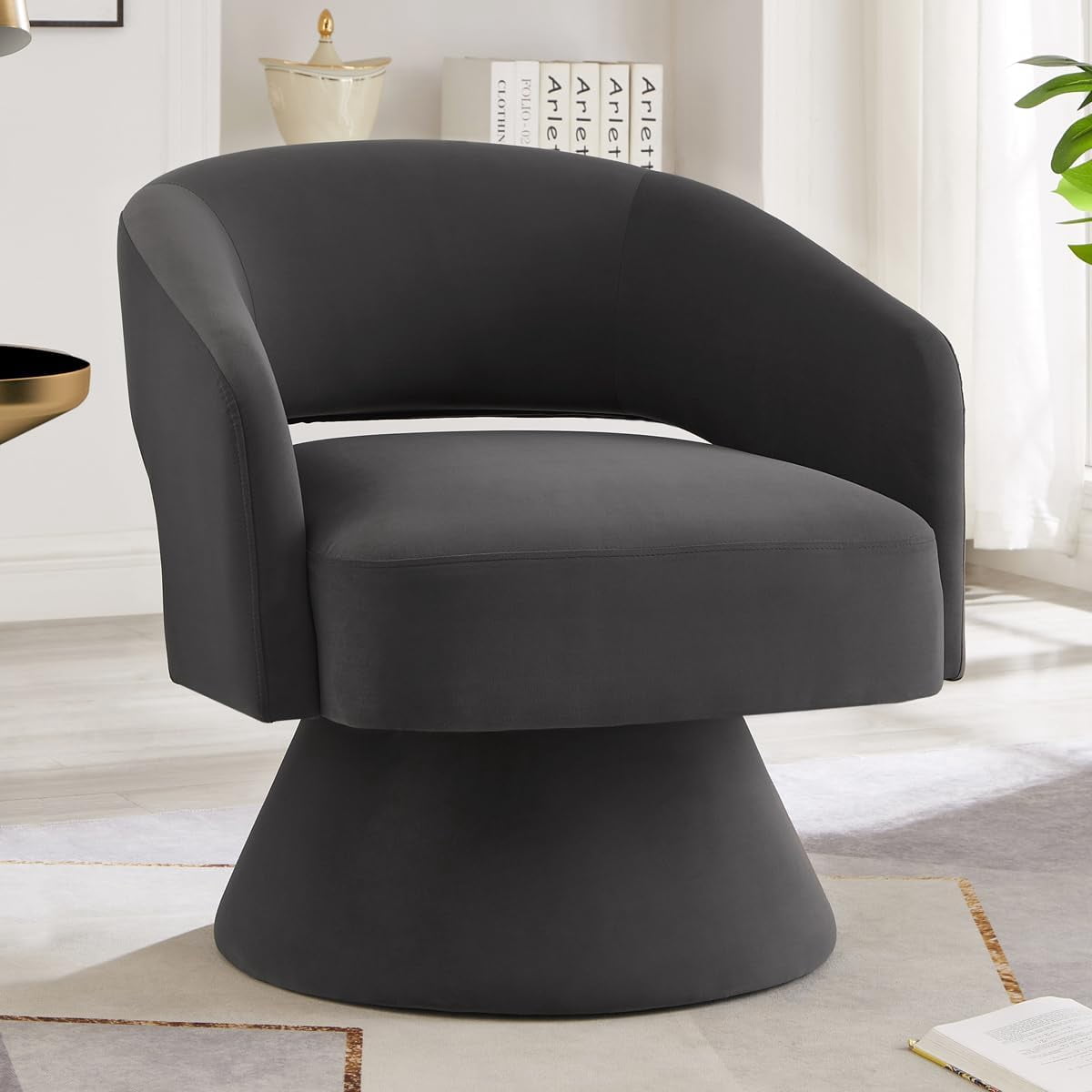 Modern 360 Degree Swivel Accent Armchair, Velvet Barrel Chair for Living Room and Bedroom ...