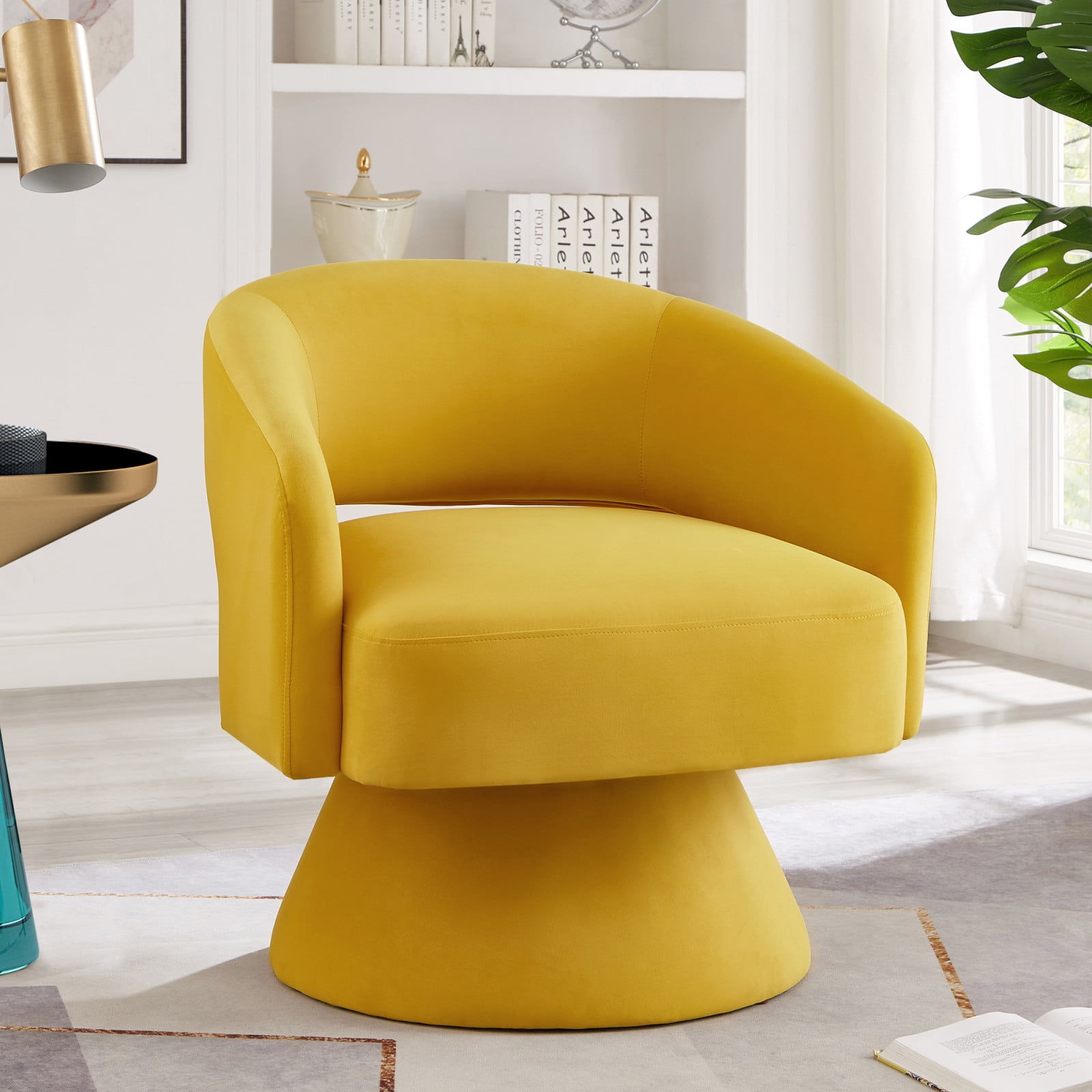 Modern 360 Degree Swivel Barrel Chair, Upholstered Velvet Round Accent ...