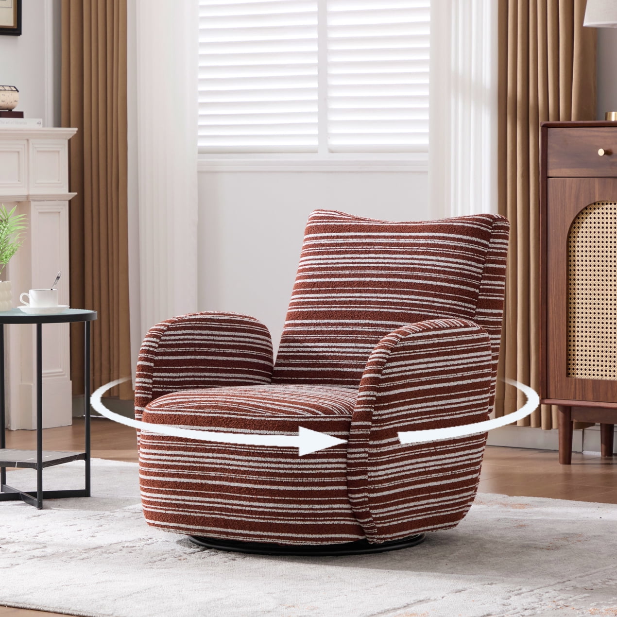 Modern 360 Degree Swivel Lounge Chair With Striped Fabric And Metal ...