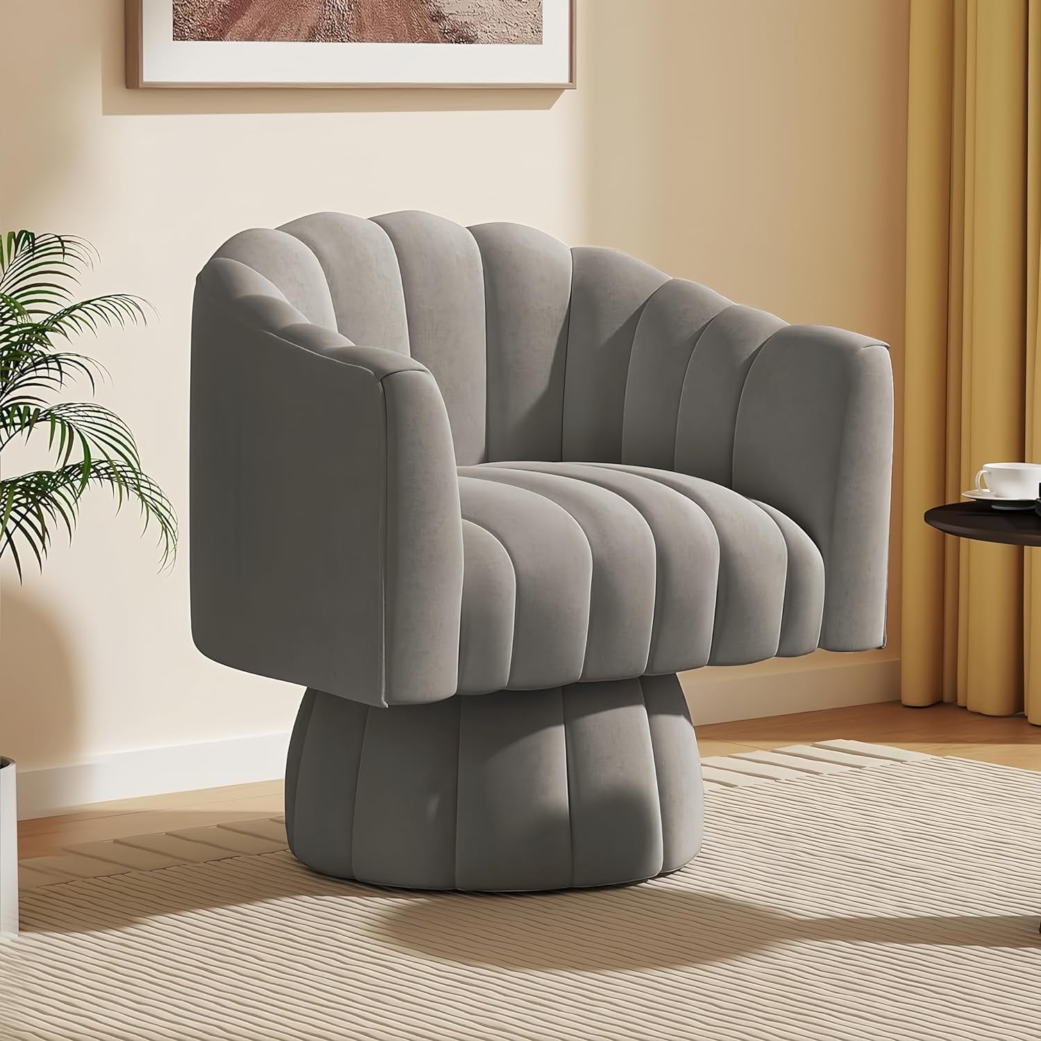 Modern 360 Leather Swivel Cuddle Barrel Accent Sofa Chairs Round ...