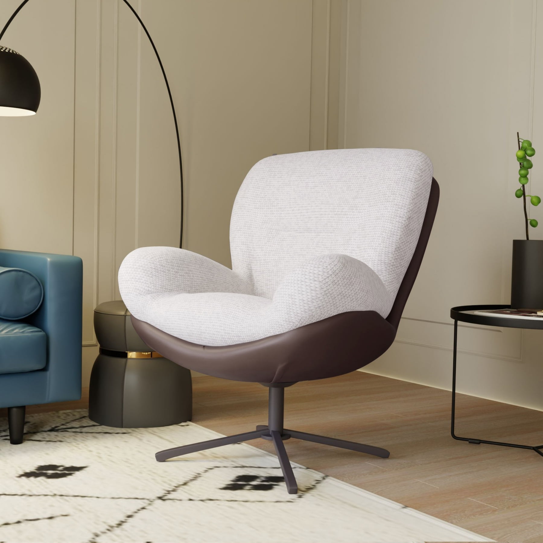 Modern 360° Swivel Accent Chair, Wingback Chair, Dual Fabric Upholstery ...