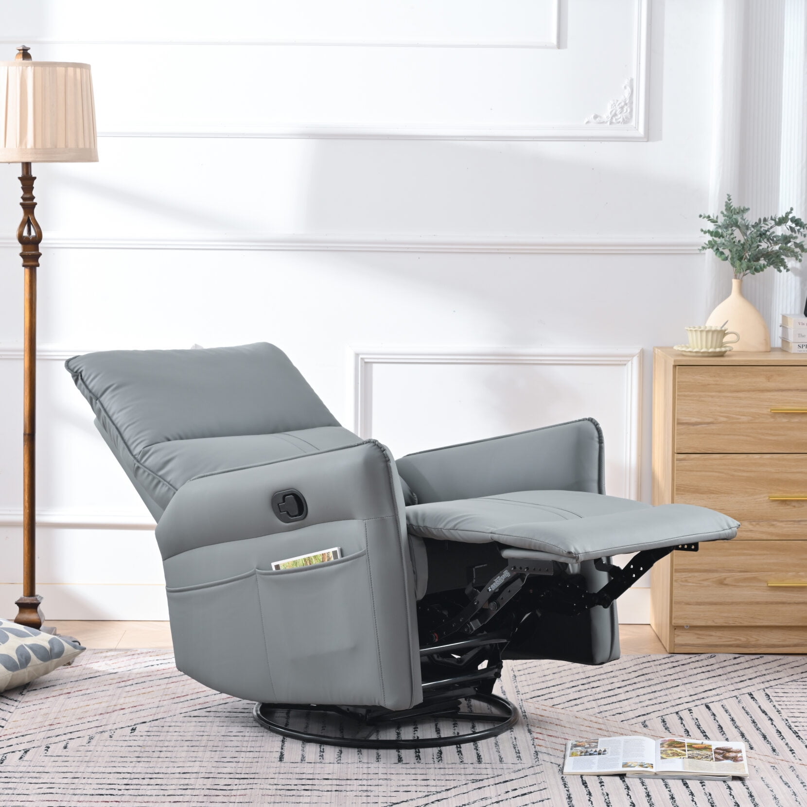 Modern 360° Swivel Recliner Rocking Chair with Side Pocket, Compact ...