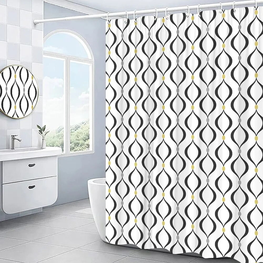 Modern 3d Geometry Shower Curtains Set Red Orange Grey Yellow Lattice