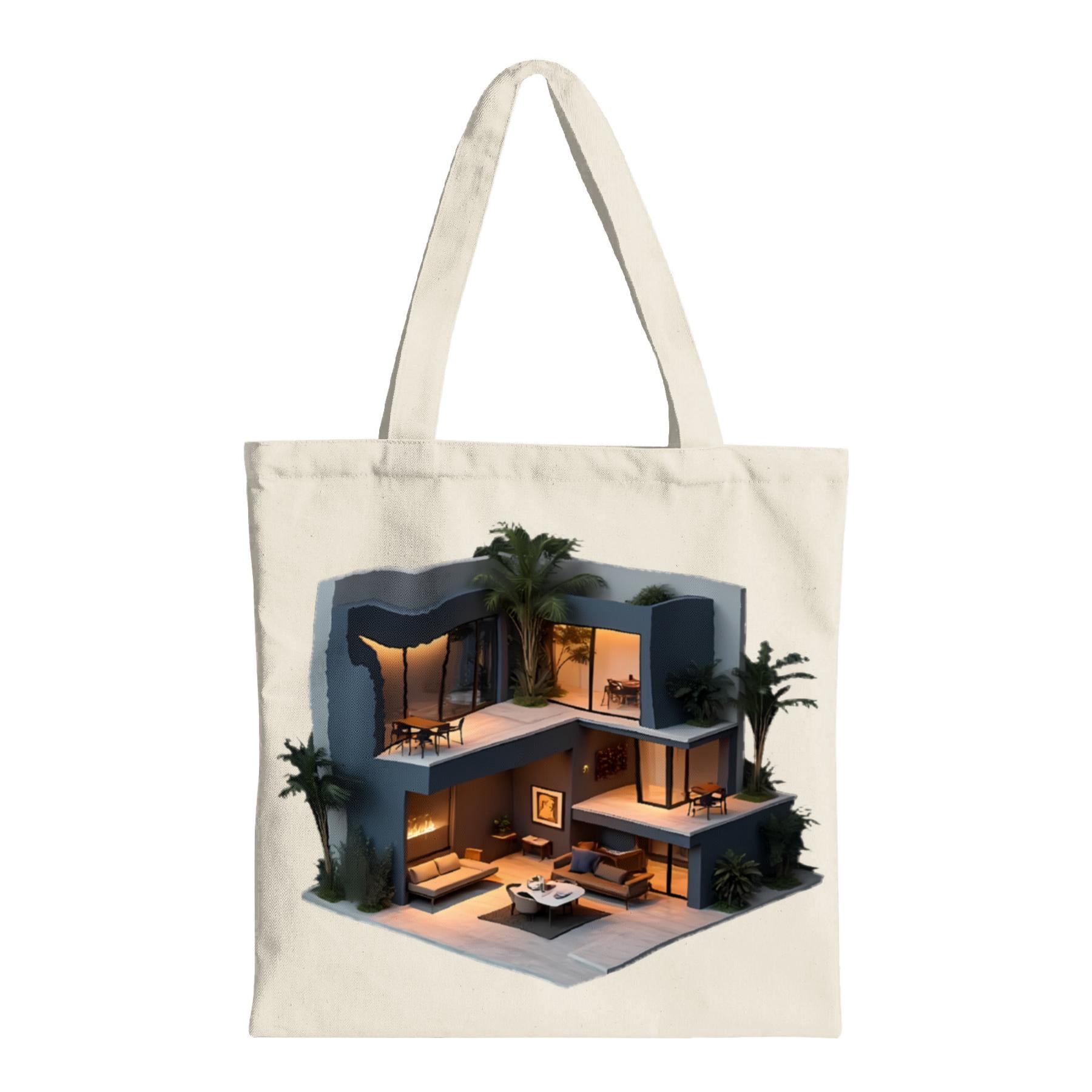 Modern 3D House Design Tote Bag - Stylish Canvas Bag with Sleek Dark ...
