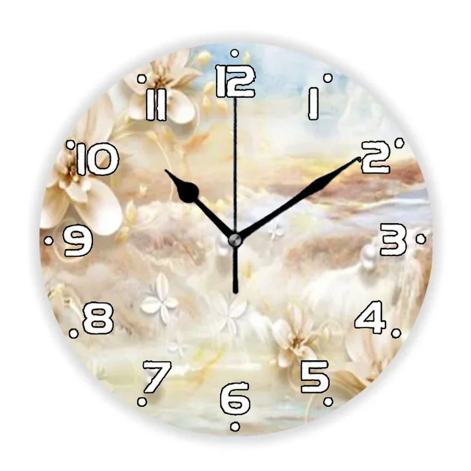 Modern 3D Pearls and Peacock Floral Wall Clock for Living Room Elegant ...