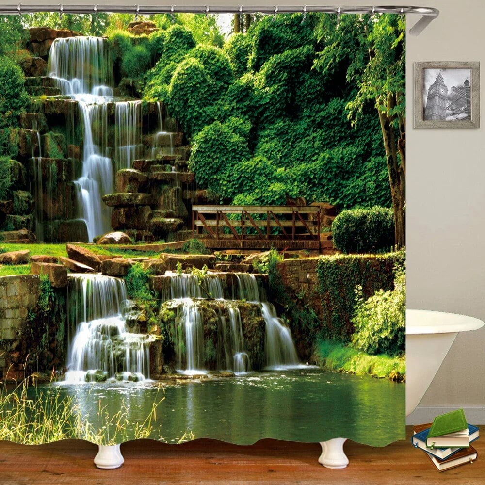 Modern 3d Printing Forest Shower Curtain Green Plant Tree Landscape