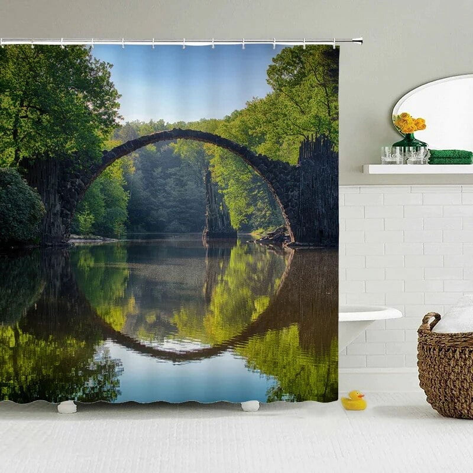 Modern 3d Printing Forest Shower Curtain Green Plant Tree Landscape