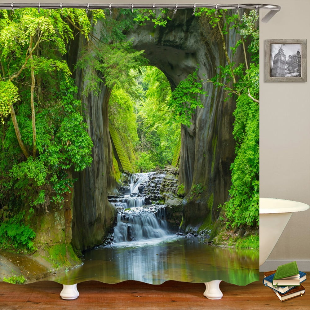 Modern 3d Printing Forest Shower Curtain Green Plant Tree Landscape