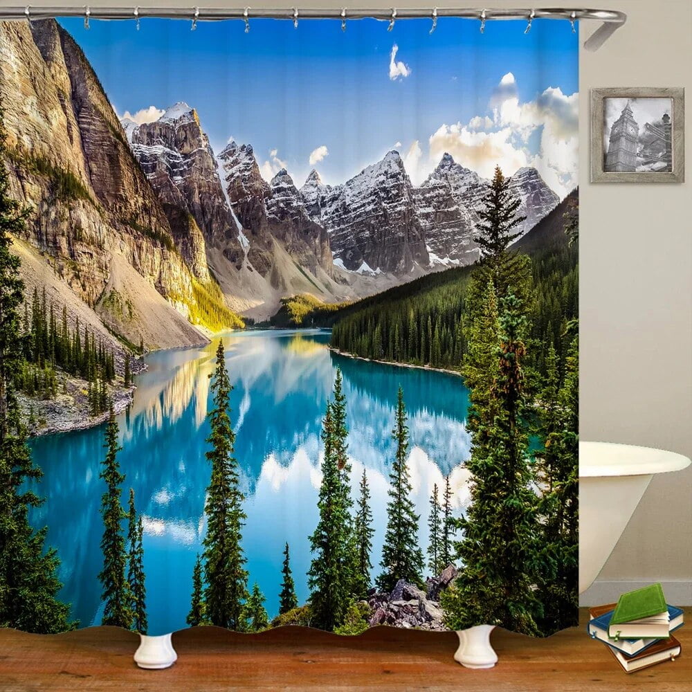 Modern 3d Printing Forest Shower Curtain Green Plant Tree Landscape