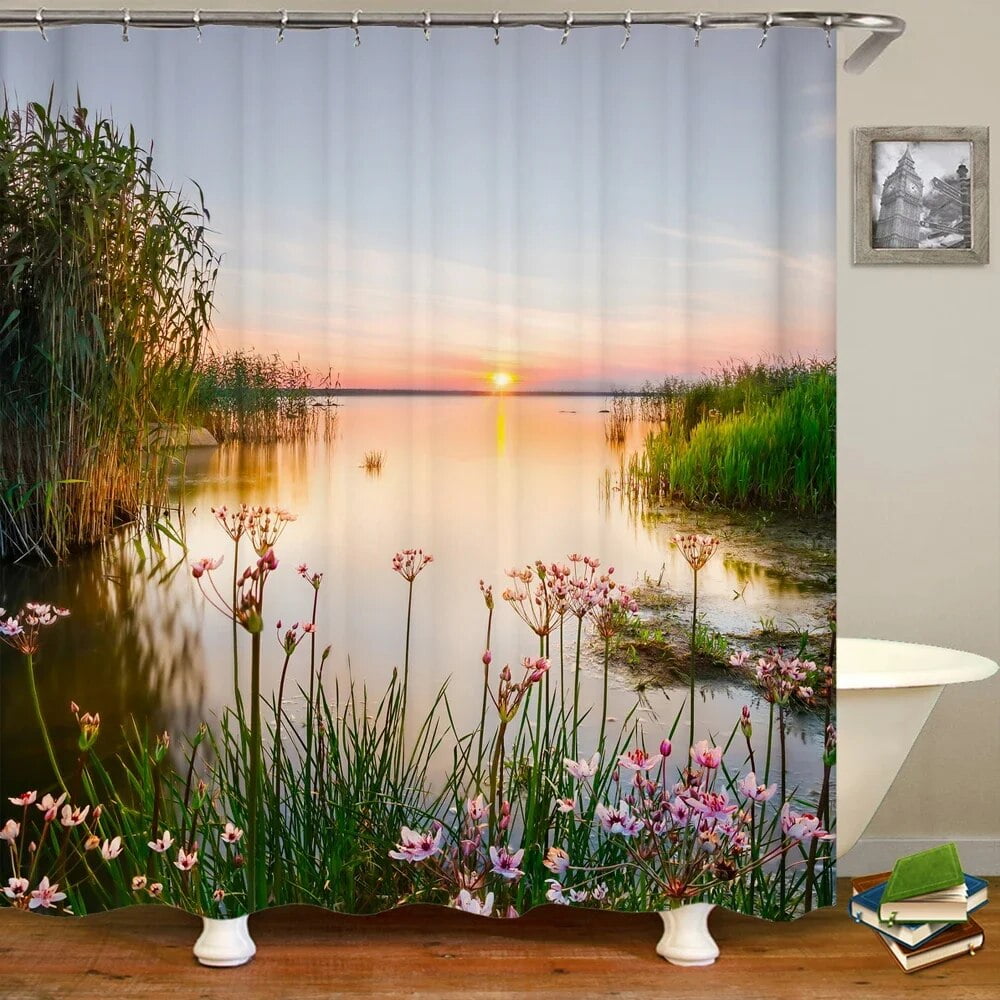 Modern 3D Printing Forest Shower Curtain Green Plant Tree Landscape ...