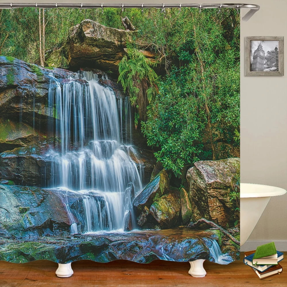 Modern 3d Printing Forest Shower Curtain Green Plant Tree Landscape