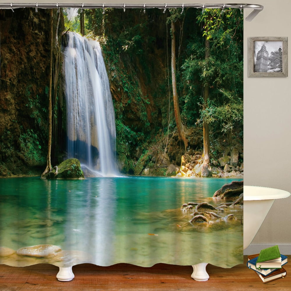 Modern 3d Printing Forest Shower Curtain Green Plant Tree Landscape