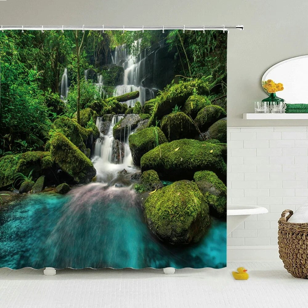 Modern 3d Printing Forest Shower Curtain Green Plant Tree Landscape