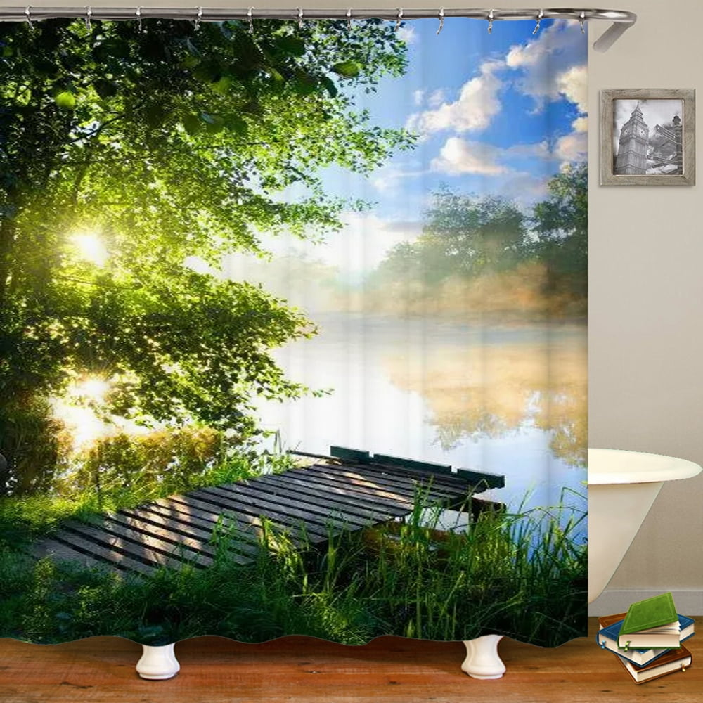 Modern 3d Printing Forest Shower Curtain Green Plant Tree Landscape