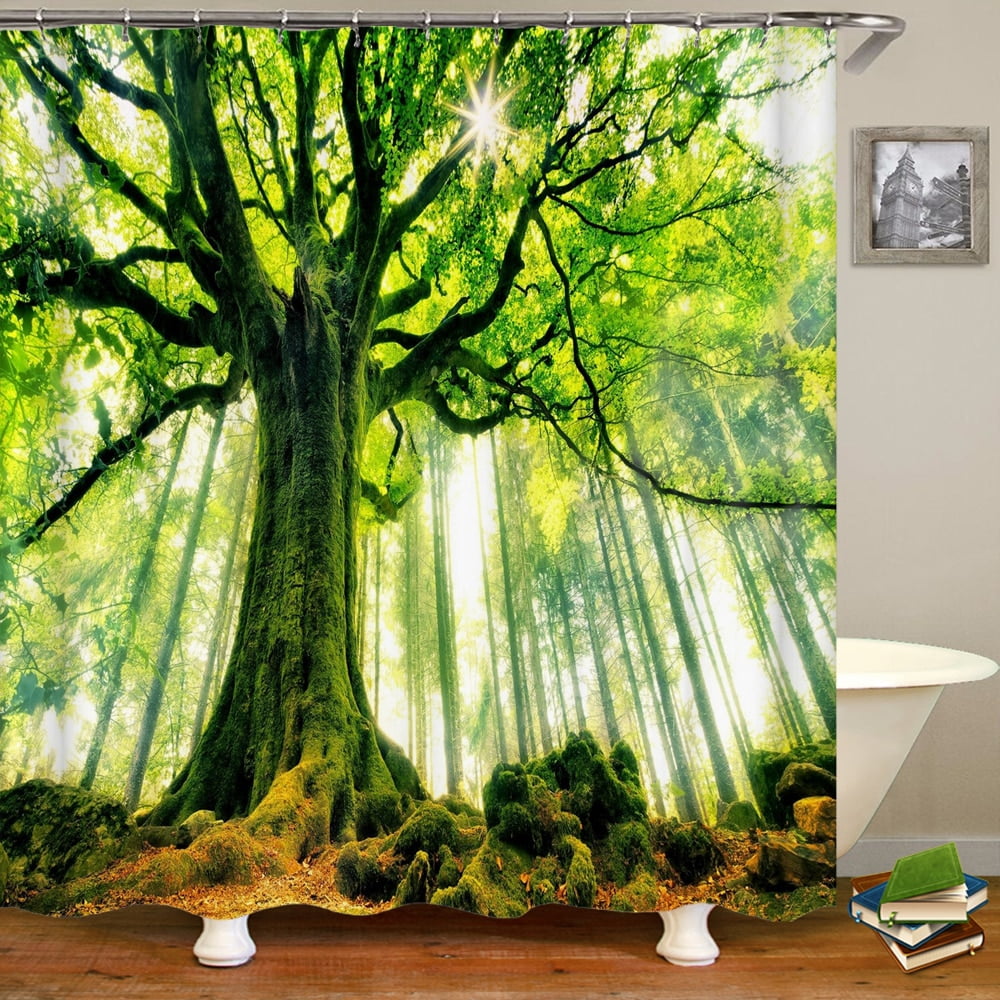 Modern 3d Printing Forest Shower Curtain Green Plant Tree Landscape