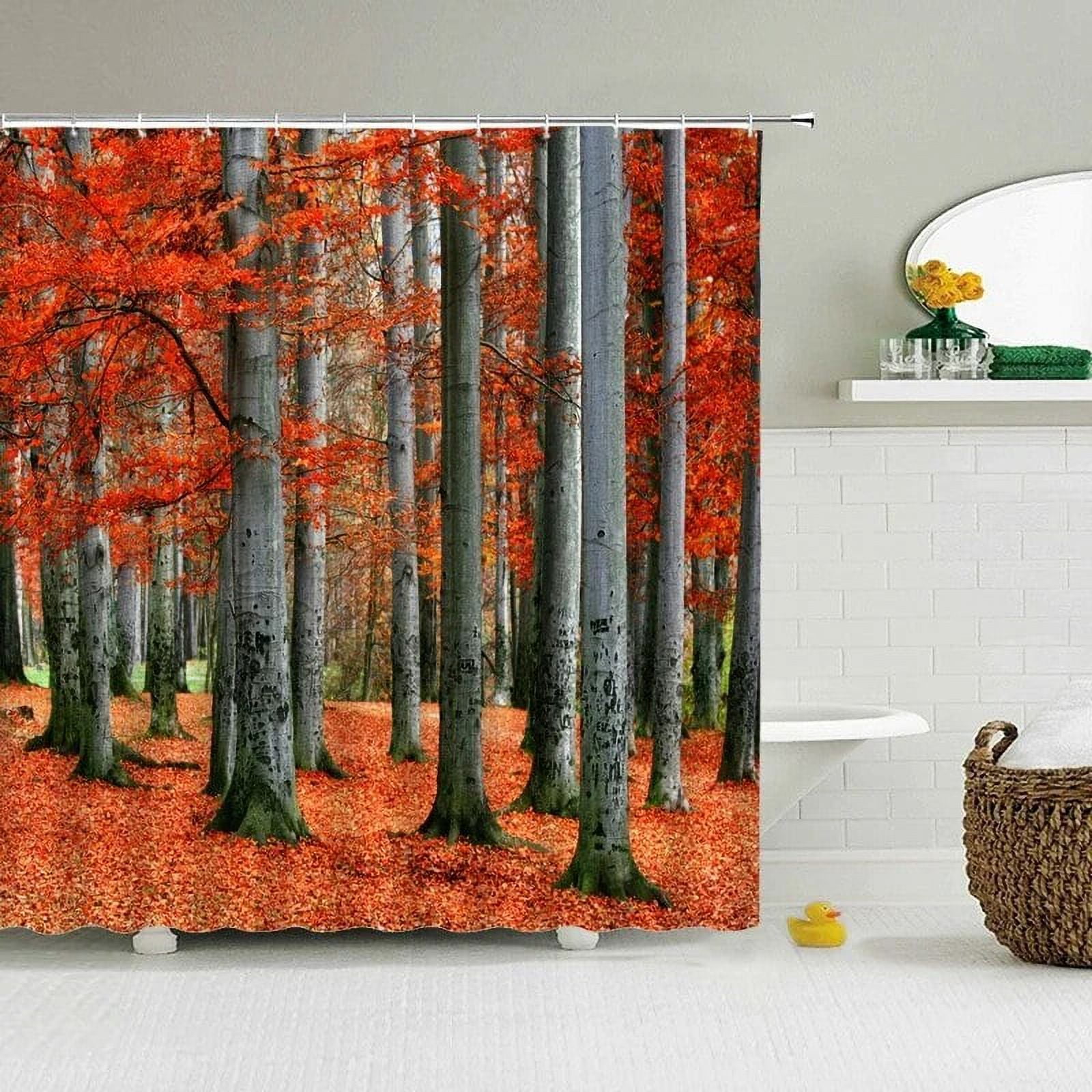 Modern 3d Printing Forest Shower Curtain Green Plant Tree Landscape