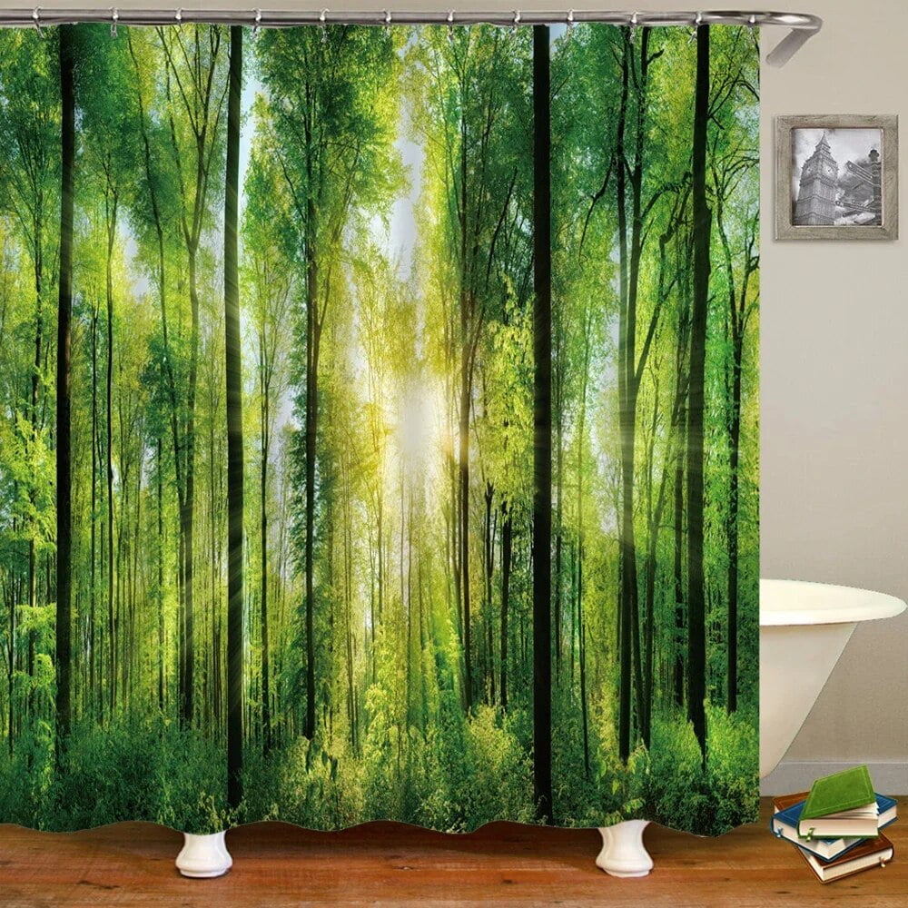 Modern 3d Printing Forest Shower Curtain Green Plant Tree Landscape