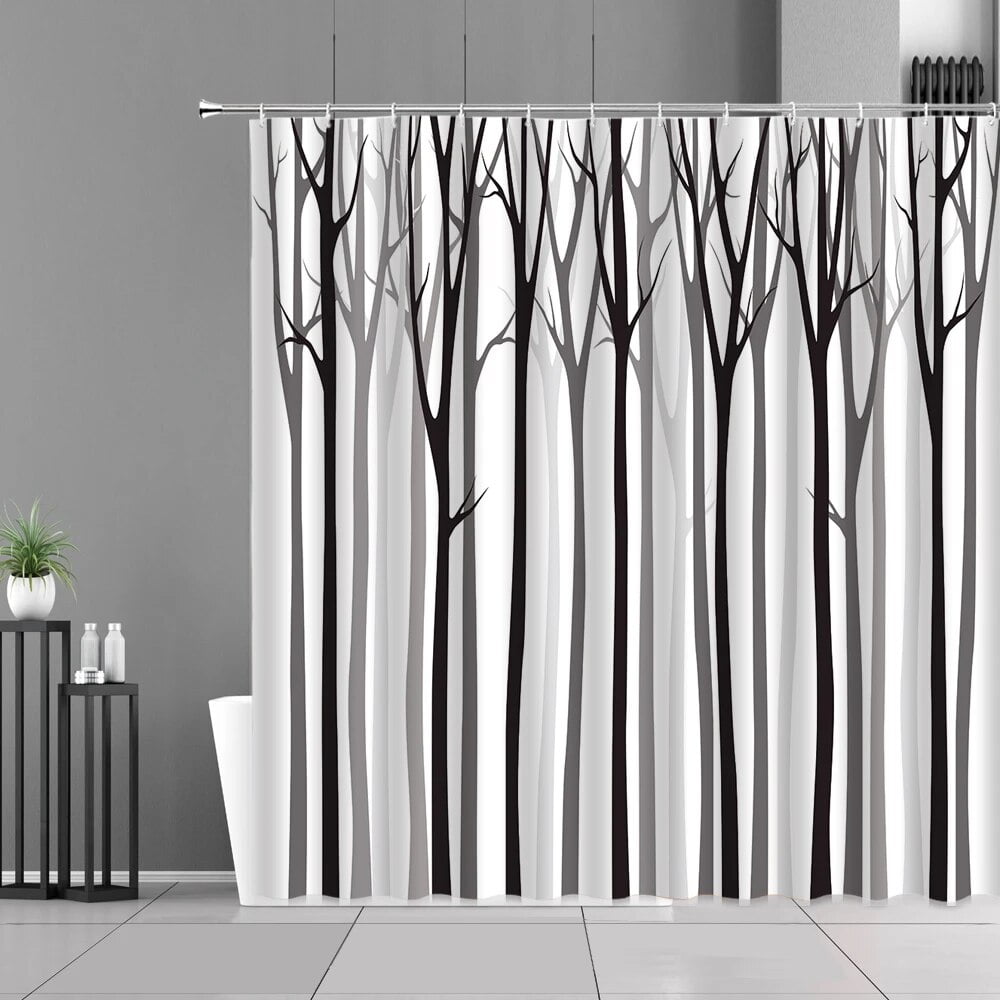 Modern 3D Printing Hand Painted Shower Curtain Green Plant Tree ...