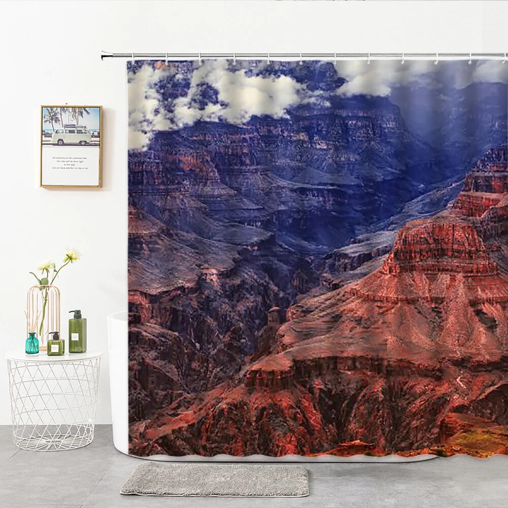 Modern 3D Printing Painted Shower Curtain Mountain Village Trees Home ...