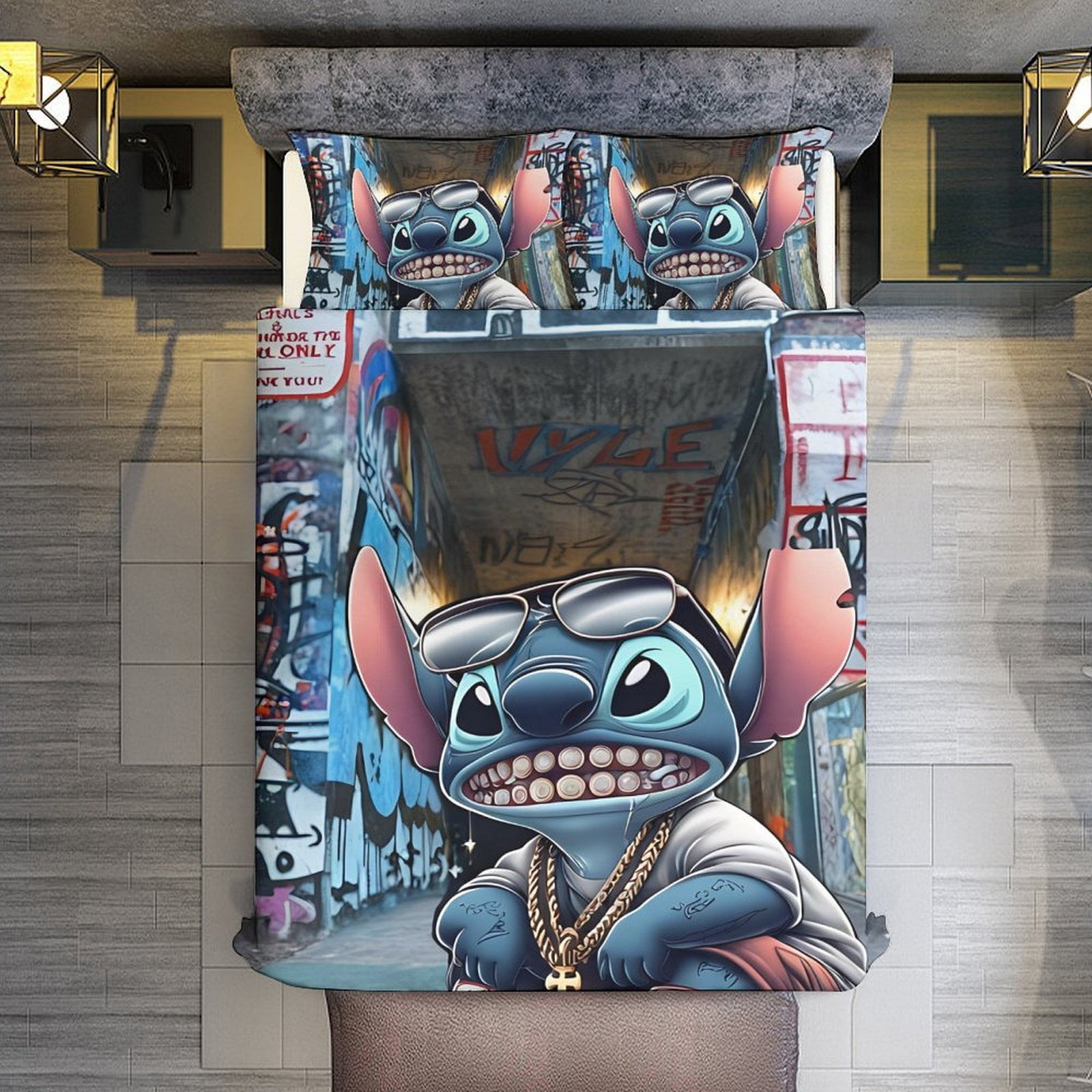 Modern 3D Stitch Cartoon Bedding Sets Twin Duvet Cover 3 Piece Cute Bed ...