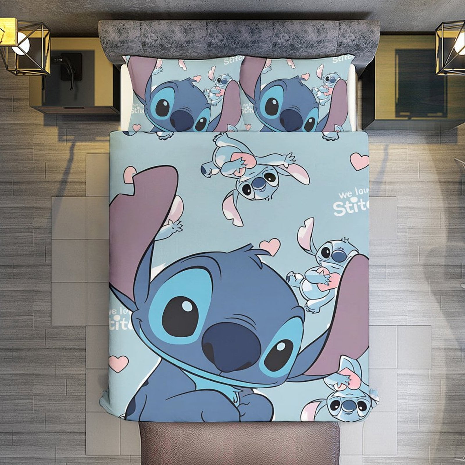 Modern 3D Stitch Cartoon Bedding Sets Twin Duvet Cover 3 Piece Cute Bed ...
