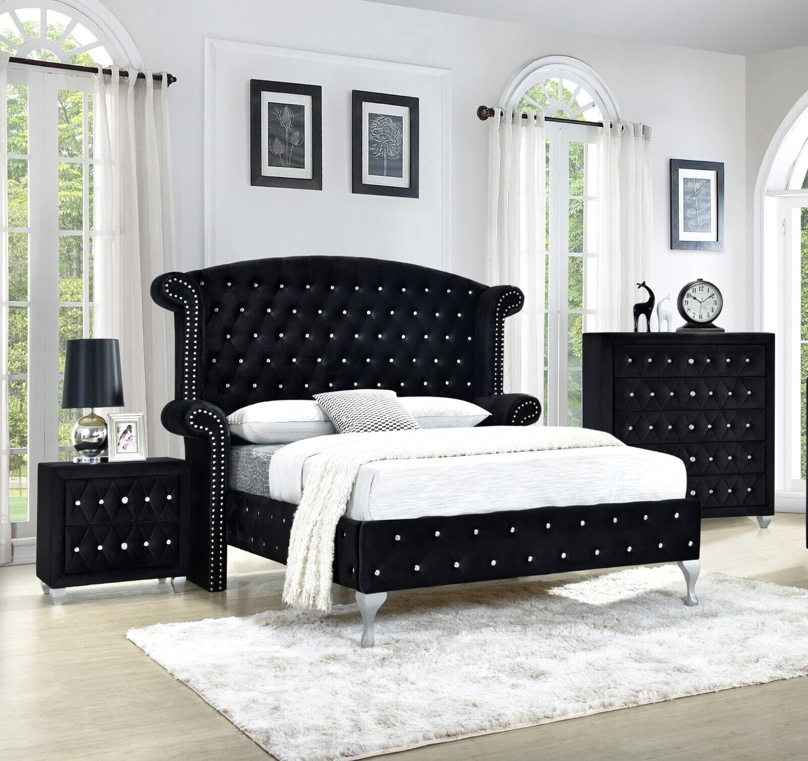 Modern King Size 3Pc Bedroom Set with Bed, Chest, Nightstand in Black ...