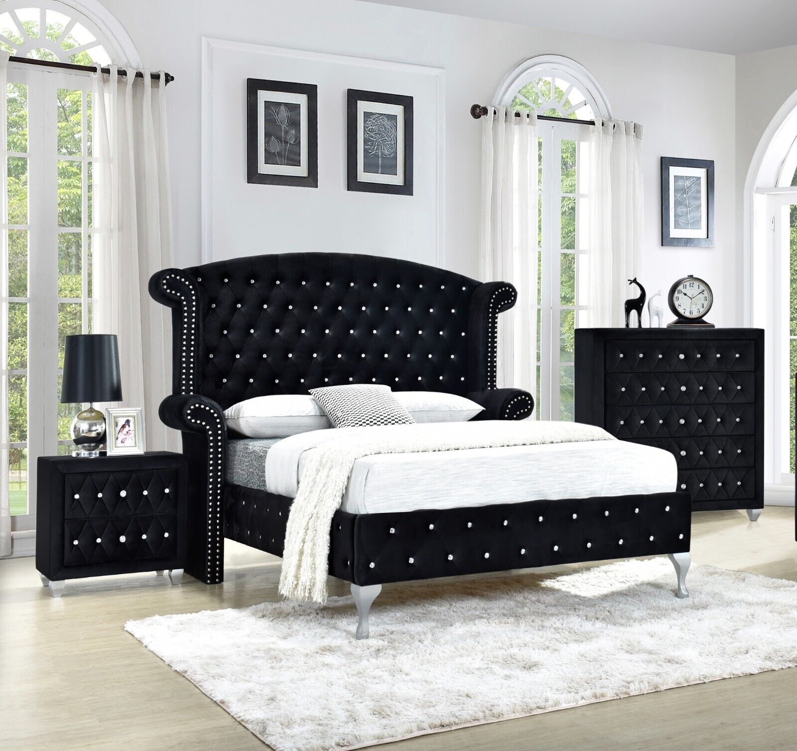 Modern 3Pc Queen Size Bed Chest Nightstand Set Master Bedroom Furniture ...