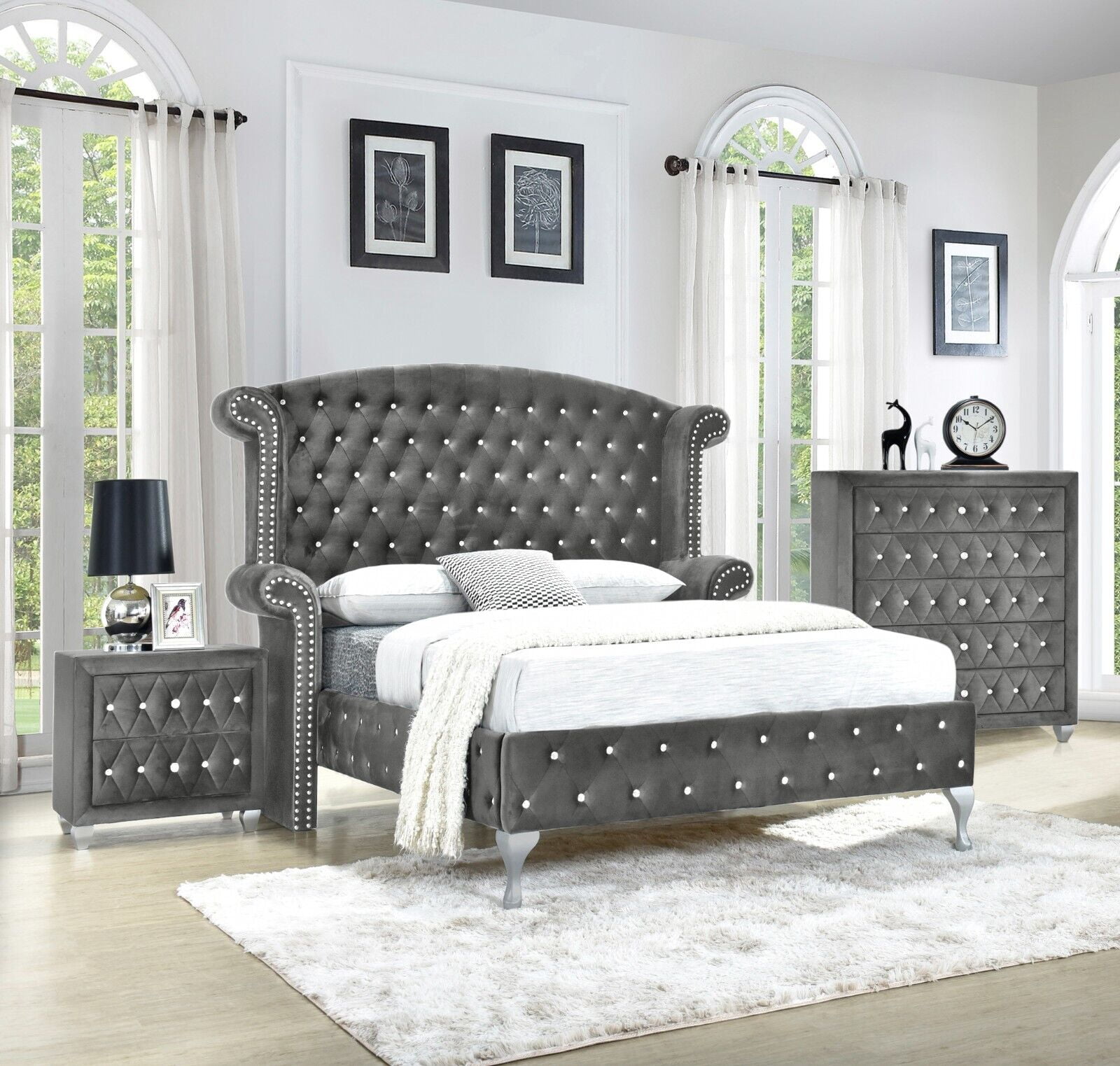 Modern 3Pc Queen Size Bed Chest Nightstand Set Master Bedroom Furniture ...