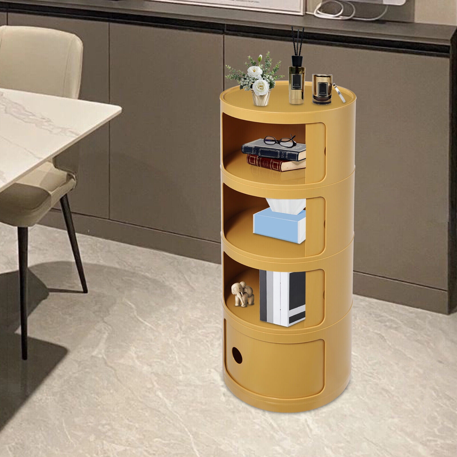 Modern 4-Layer Indoor Multifunctional End Table Storage Cabinet Yellow ...