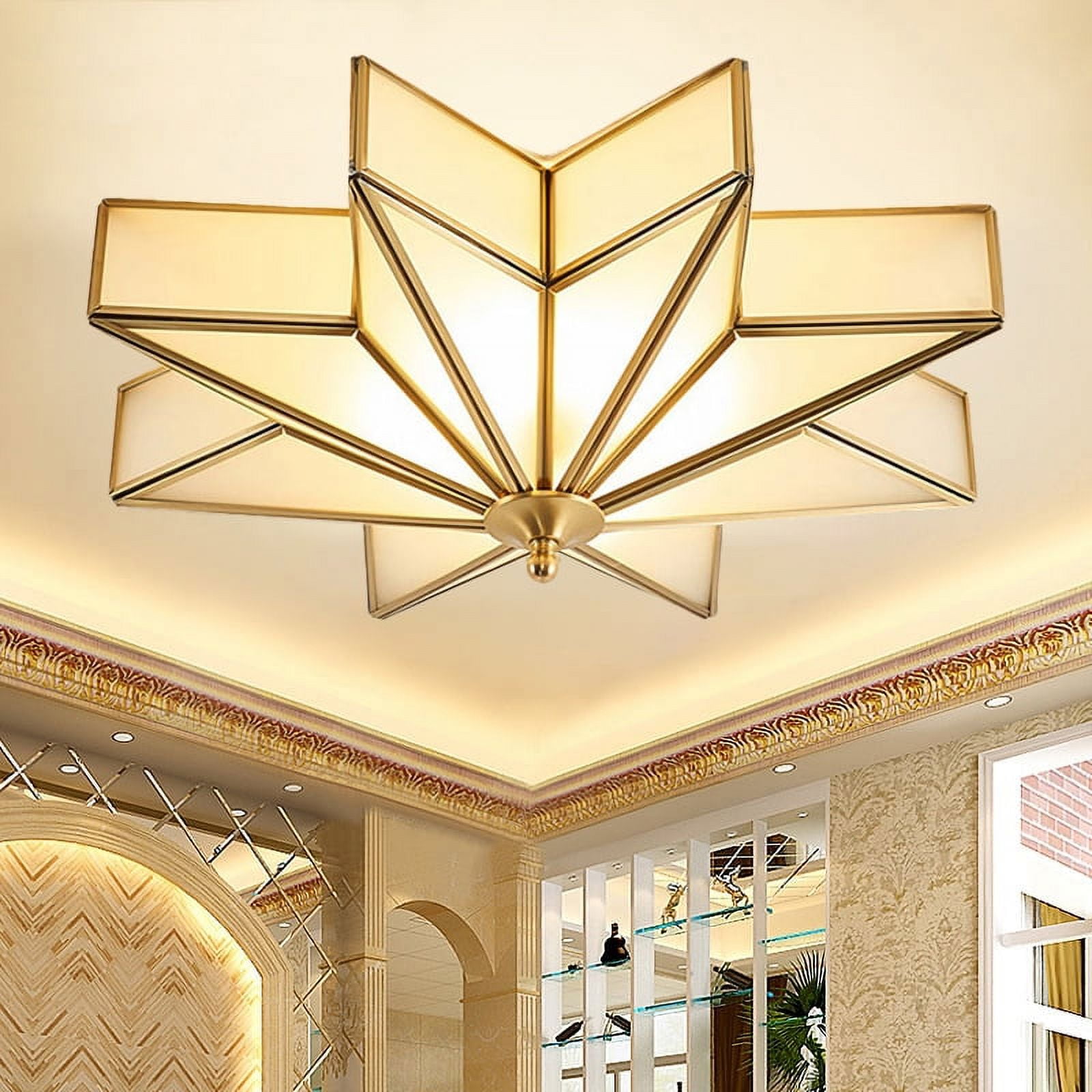 Modern 4 Light LED Ceiling Pendant Lamp Beveled Frosted Glass Flush ...