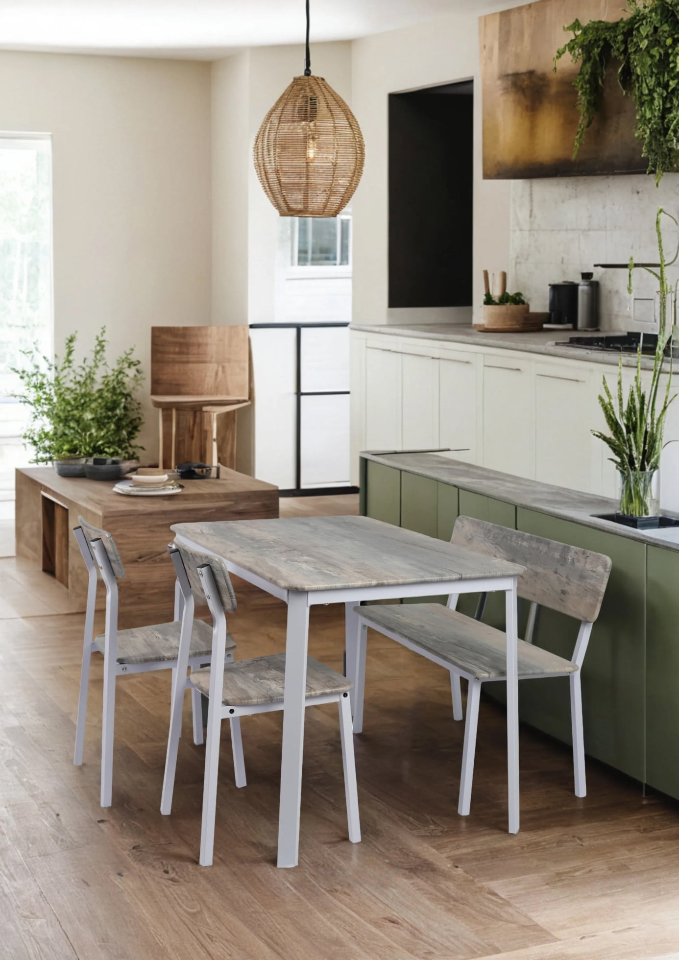 Modern 4-Piece Space-Saving Dining Table Set with Wood-Grain & Metal ...