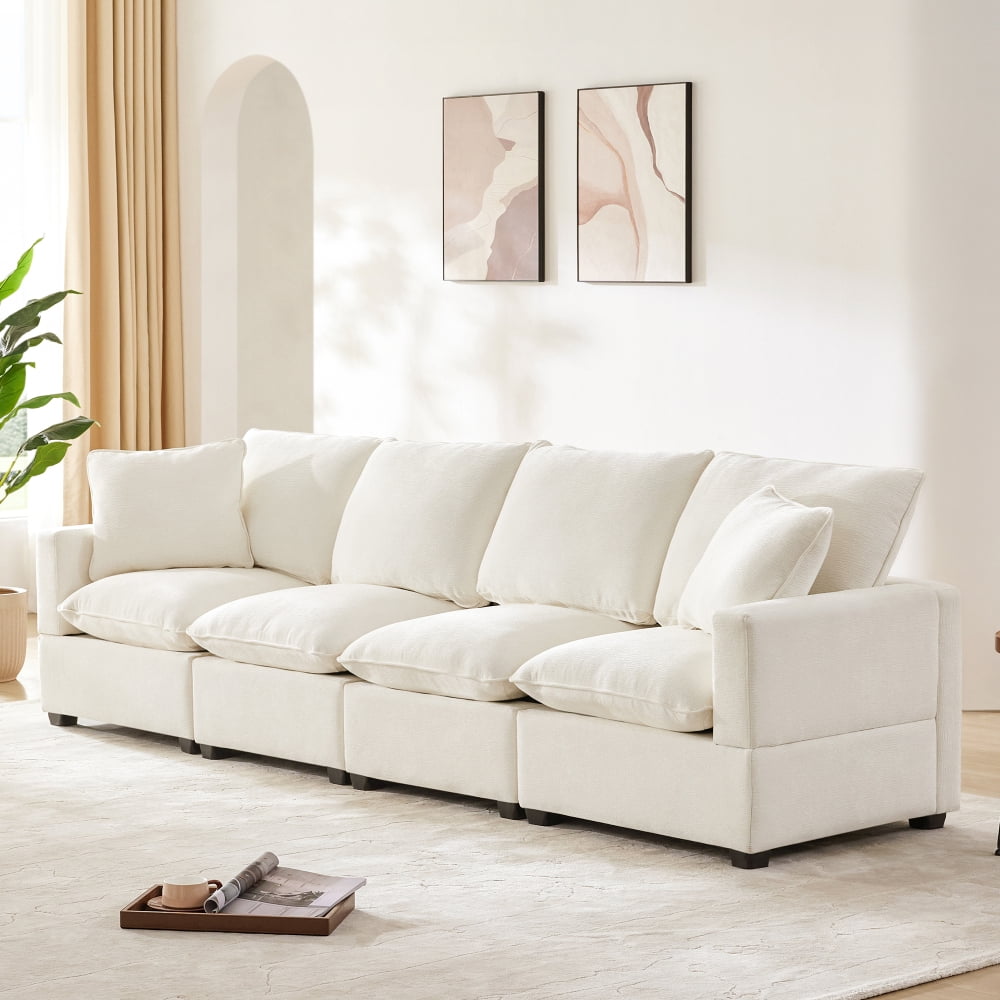 Modern 4 Seat Chenille Modular Sofa with 2 Pillows Included, Freely ...