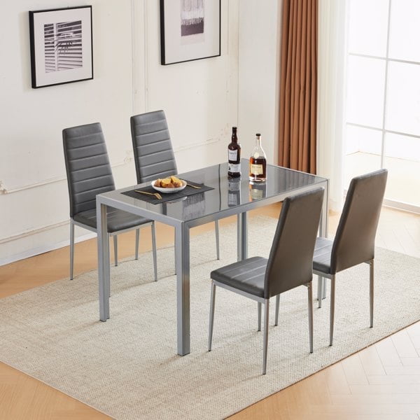 Modern 4-Seater Dining Set, 120cm Rectangular Table with Integrated Leg ...