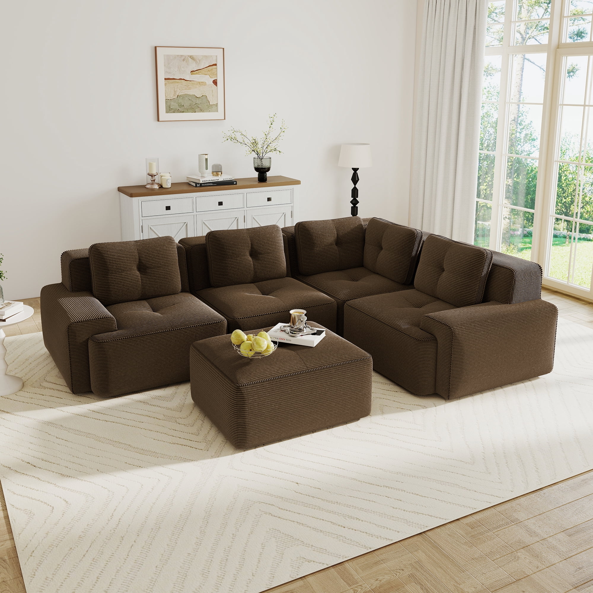 Modern 4-Seater Modular Sectional Sofa, V Shaped Corner Couch, Corduroy ...