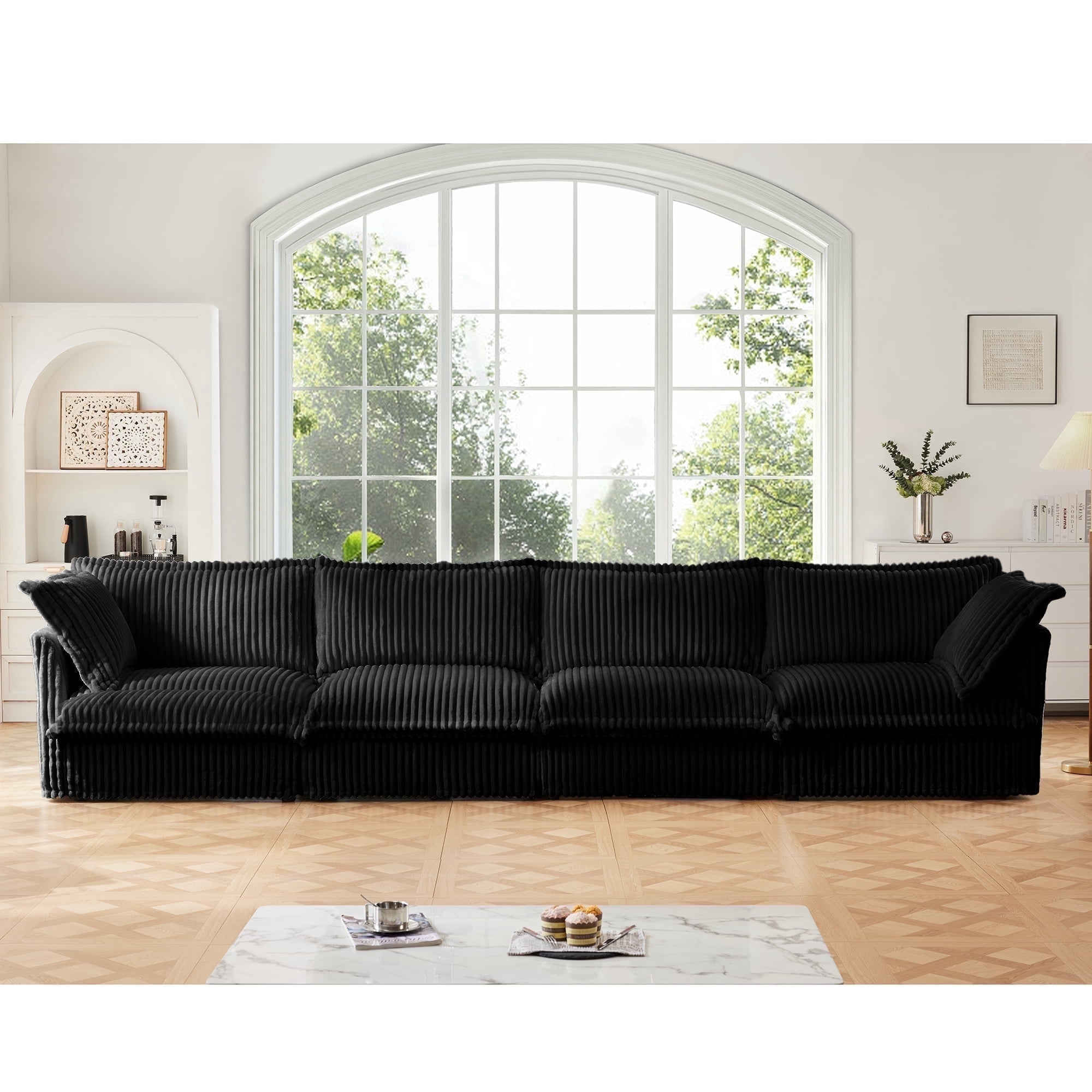 Modern 4-Seater Slipcovered Sofa with Soft Corduroy Fabric, Removable ...