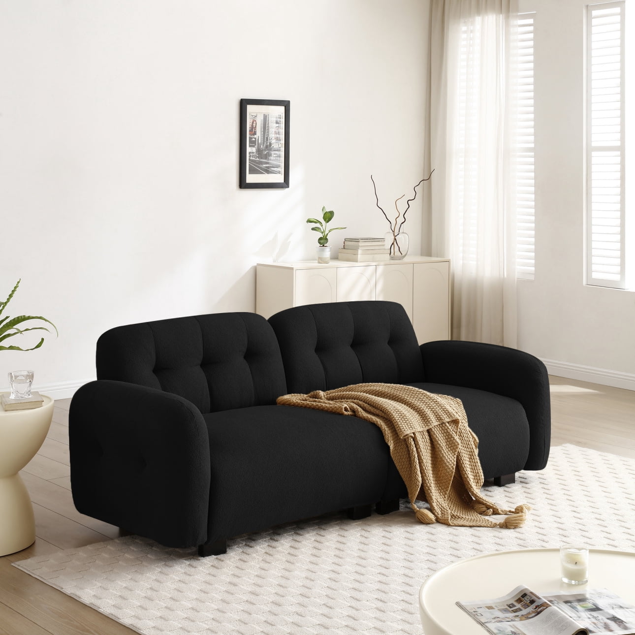 Modern 4 Seater Teddy Sectional Sofa with Sturdy Wooden Legs and Iron ...