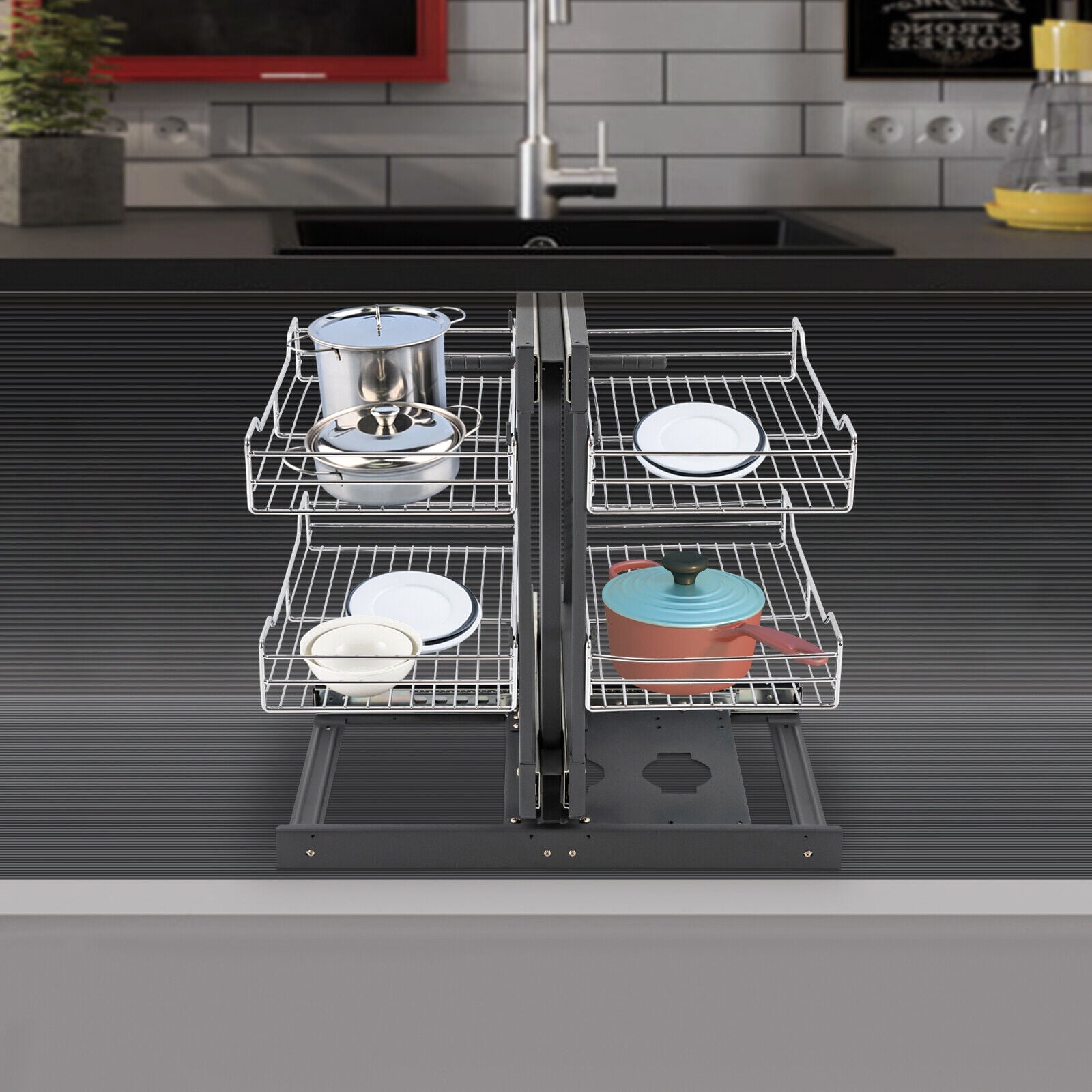 Modern 4 Shelf Slide Rectangle Storage Cabinet , 25*9.84*19.29 in Blind ...