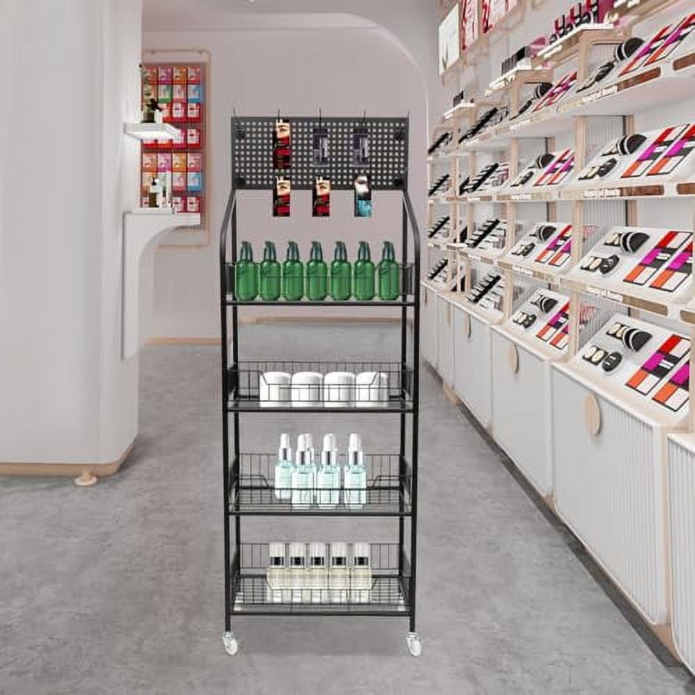 Modern 4-Tier Black Retail Display Rack Stand with Snack Baskets ...