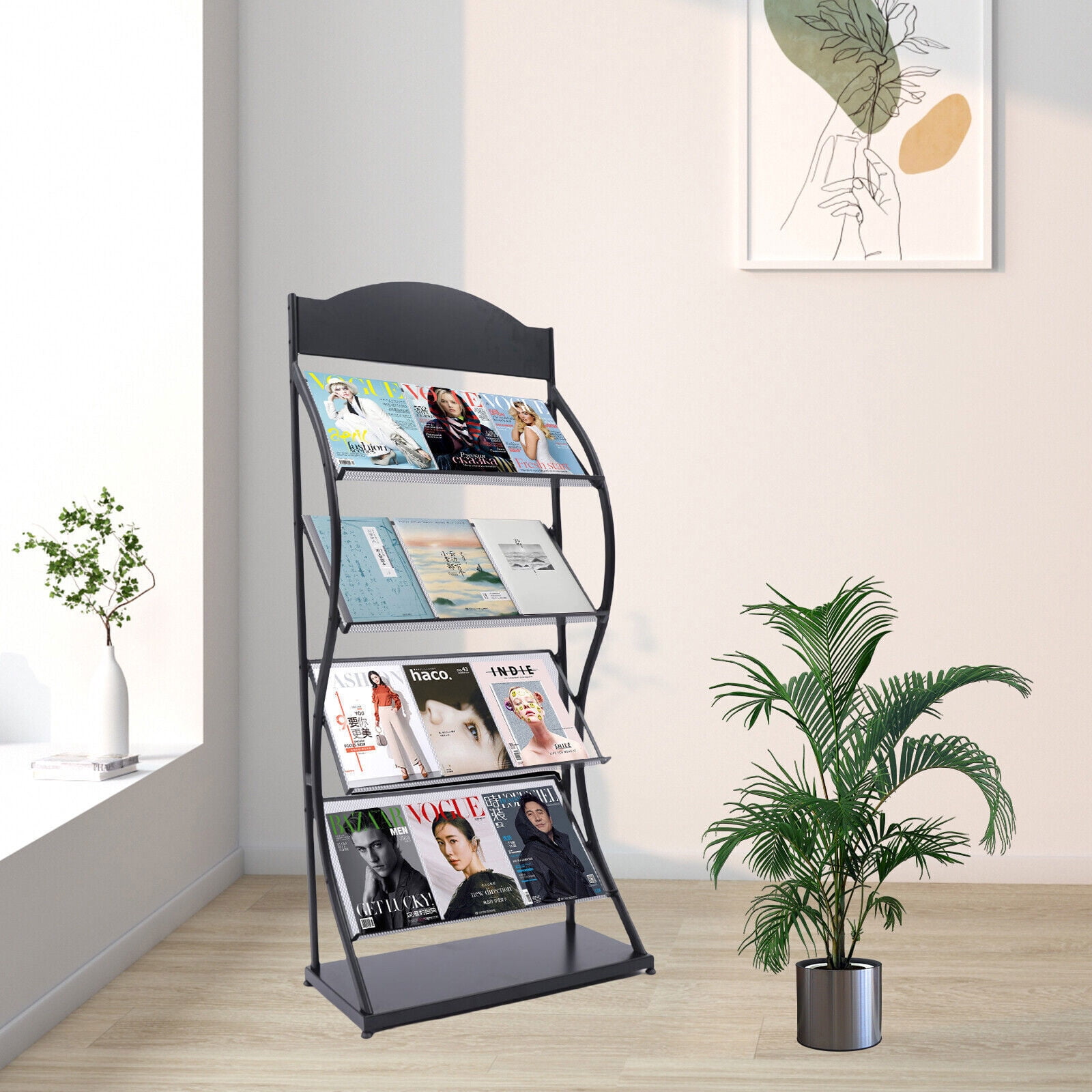 Modern 4-Tier Floor-Standing Magazine Rack, Stylish Iron Frame with ...