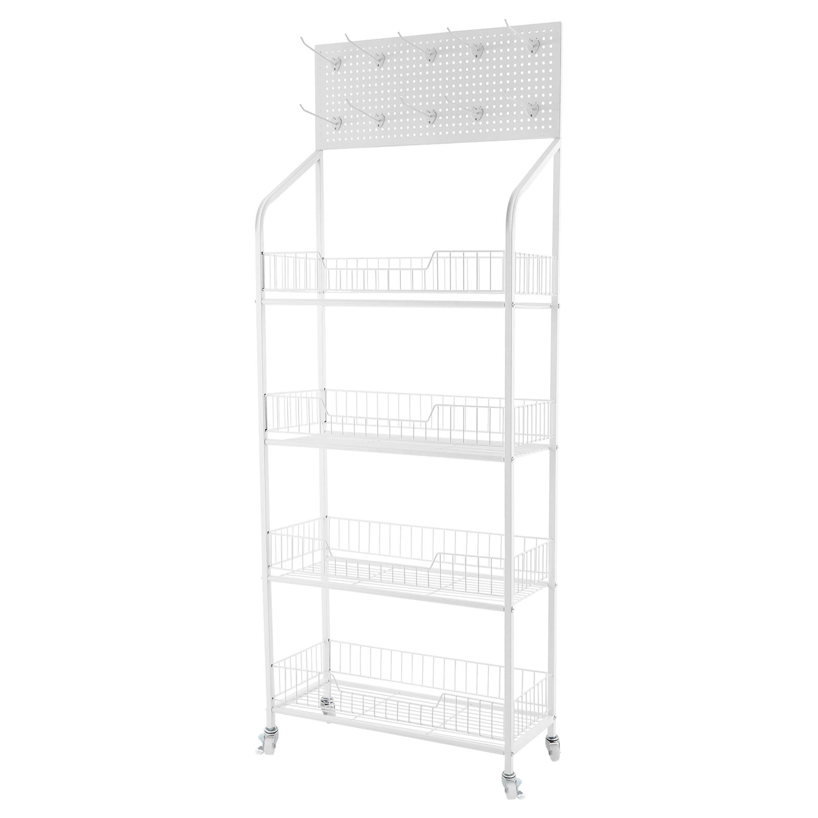 Modern 4-Tier Retail Display Stand with 10 Hooks, Wheels, Elevated ...