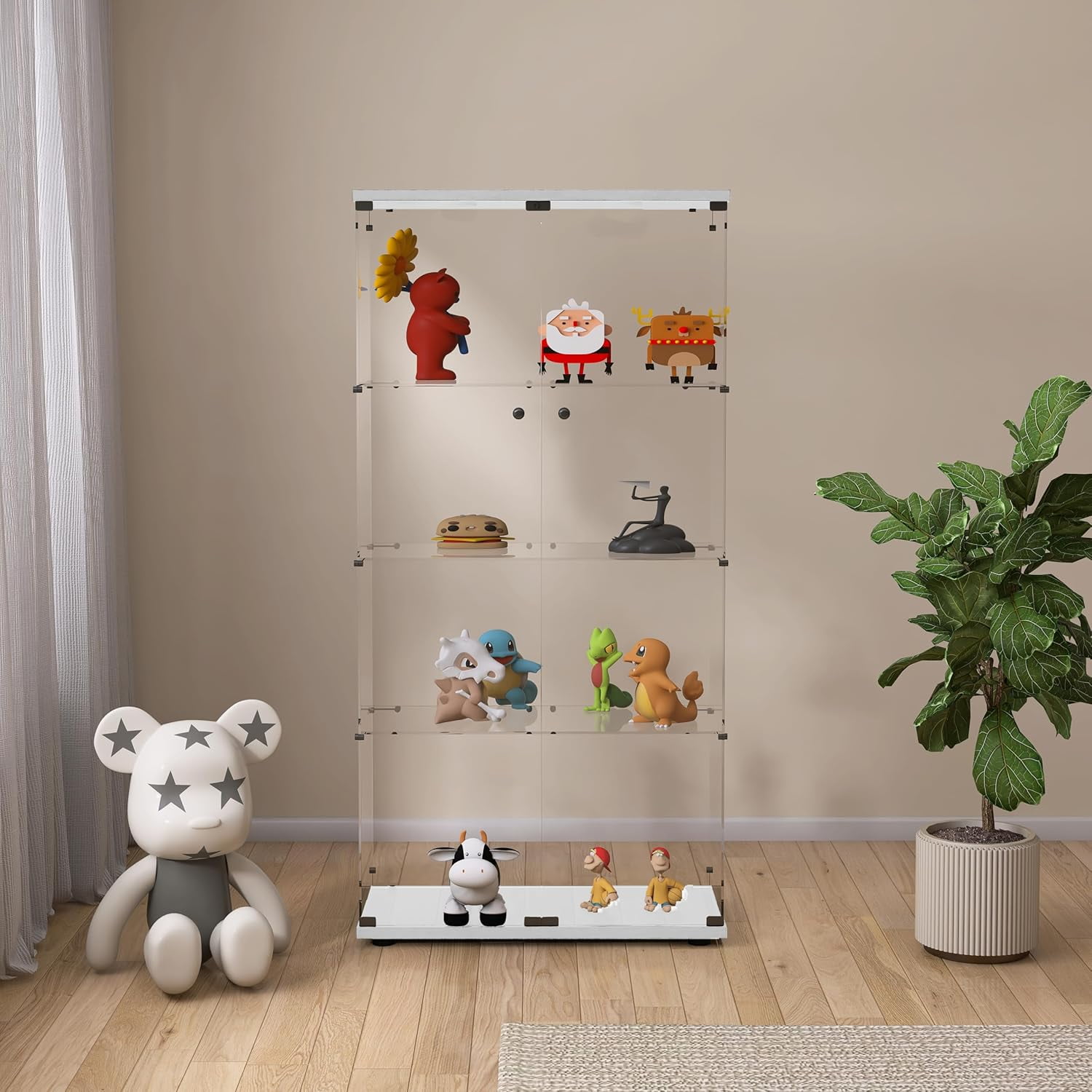 Modern 4-Tier Two-Door Glass Display Cabinet Shelves with Door Floor ...