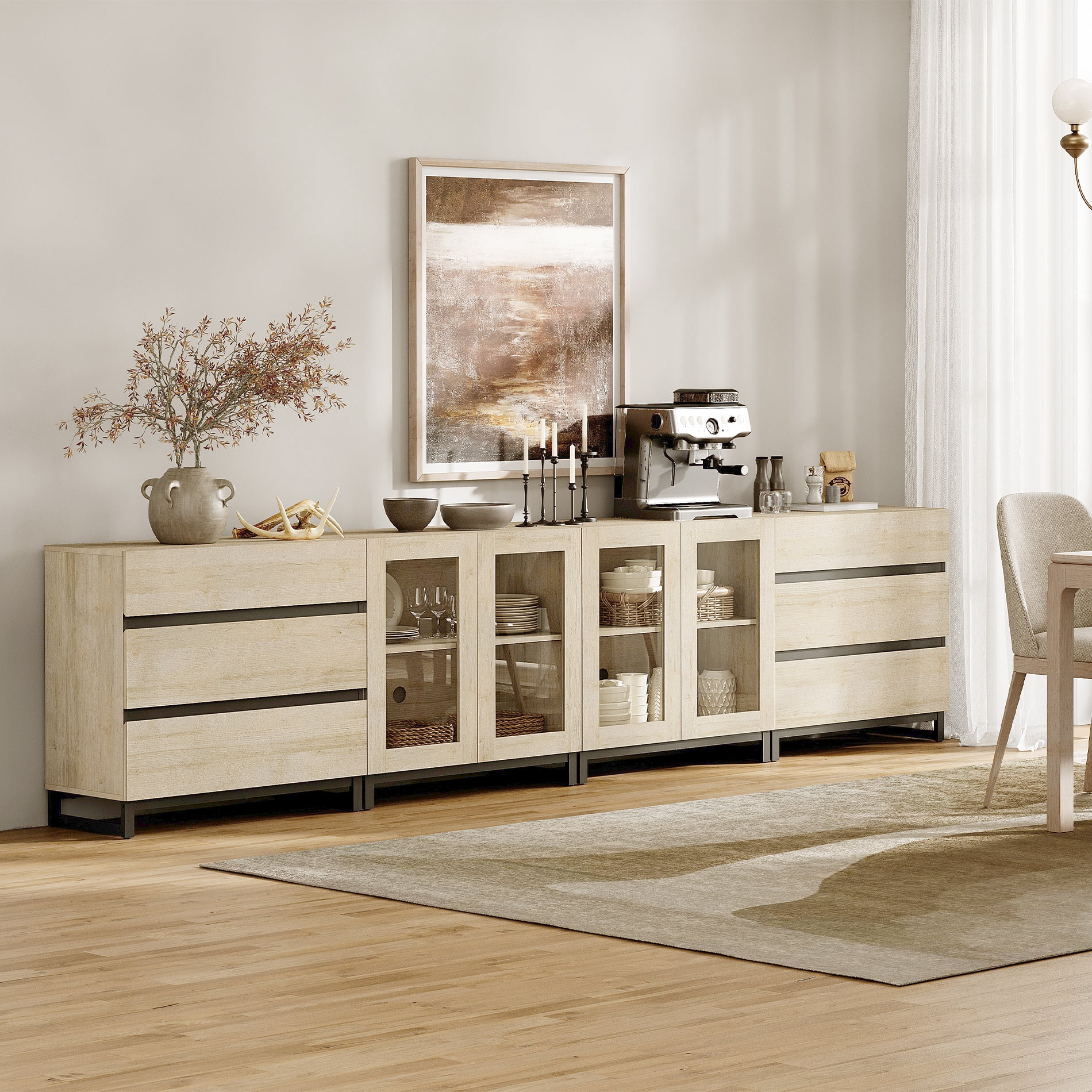 Modern 4-in-1 Sideboard Buffet Cabinet, Storage Credenza with 6 Drawers ...