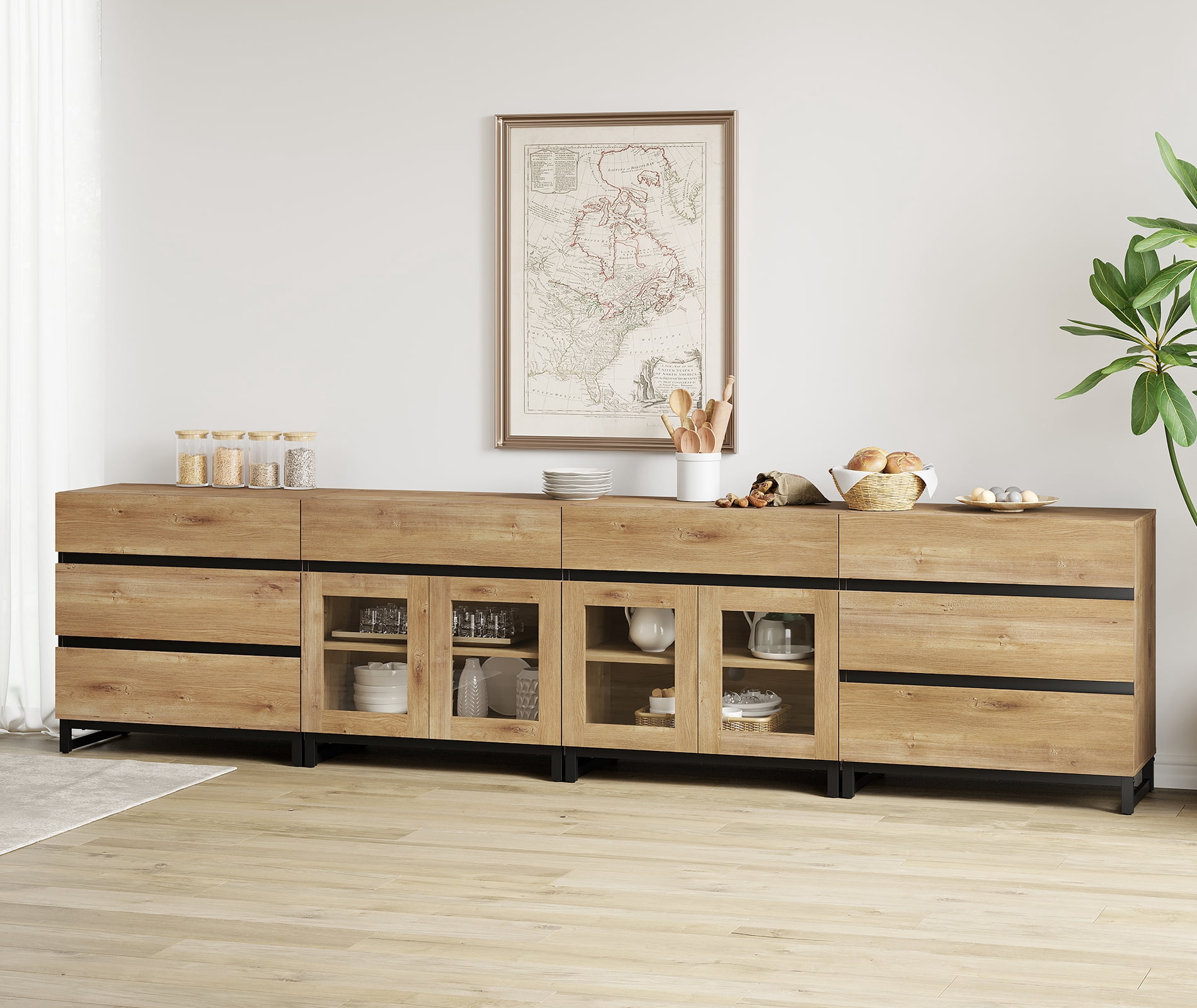 Modern 4-in-1 Sideboard Buffet Cabinet, Storage Credenza with 8 Drawers ...