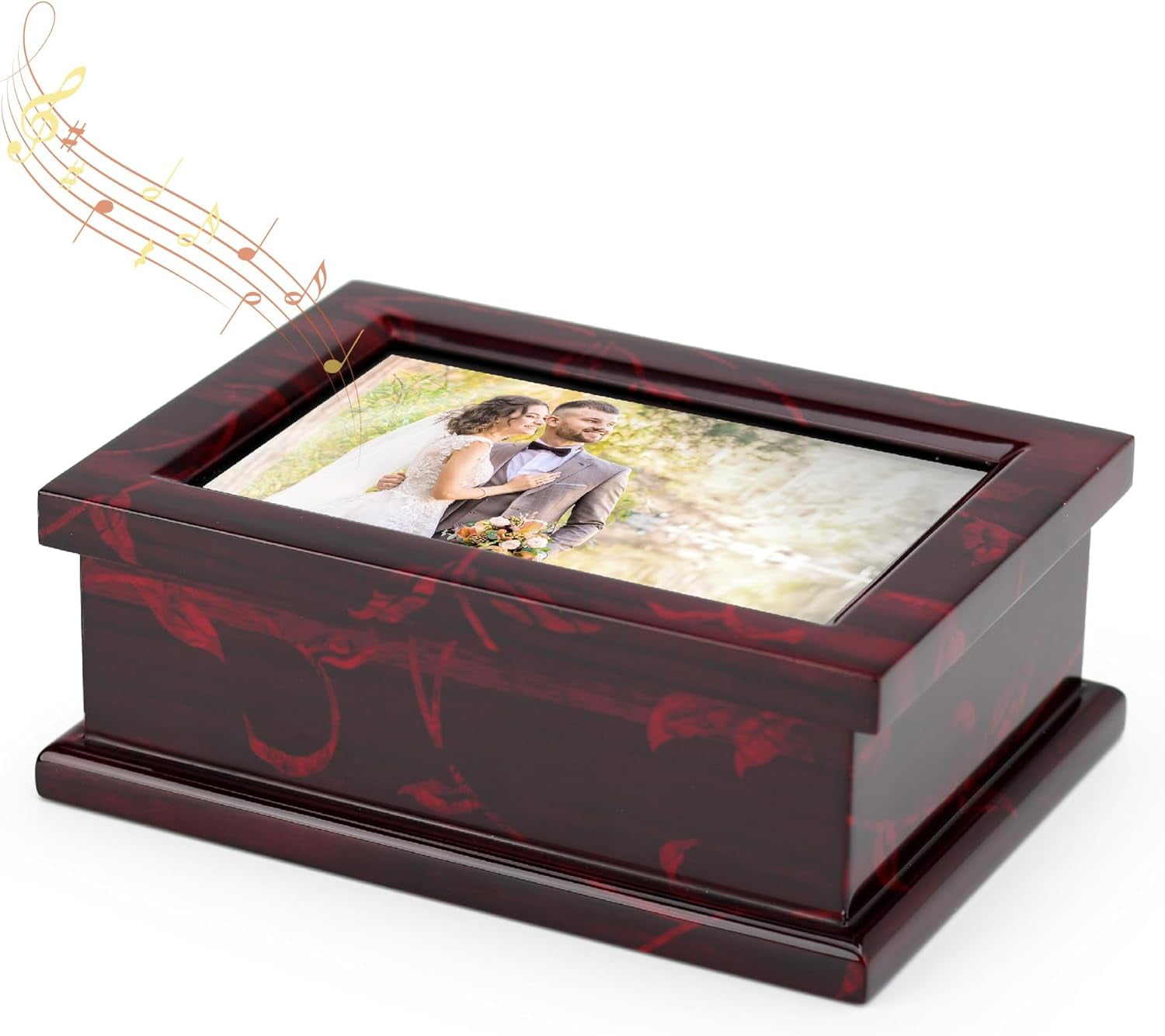 Modern 4 x 6 Photo Frame Musical Jewelry Box with Floral Motifs-Many ...